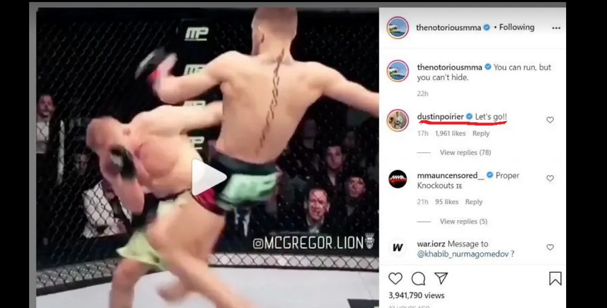 "Let's go!"; Dustin Poirier responds to Conor Mcgregor posting a video ...