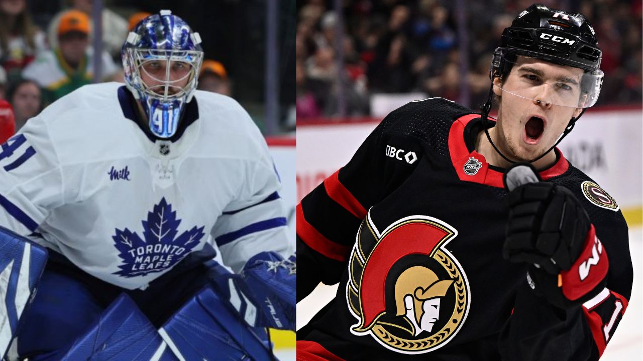 WATCH: Maple Leafs' Anthony Stolarz KNOCKS OUT Ridly Greig in feisty ...