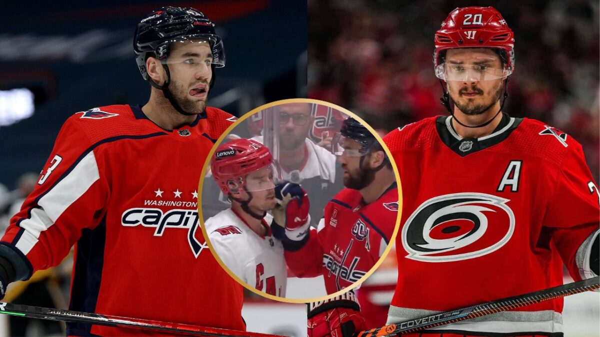 (Video) Tom Wilson HILARIOUSLY steals Sebastian Aho's mouthguard during ...